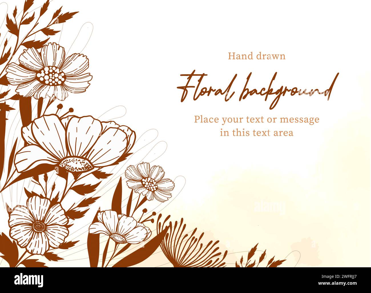 Engraved flower background with copy space, Rustic hand drawn style ...