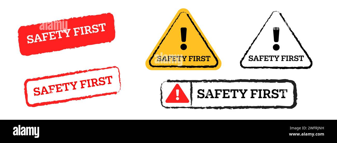 safety first stamp and triangle traffic sign information caution beware ...