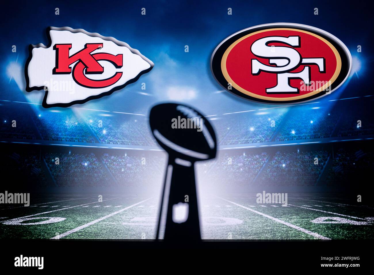 LAS VEGAS, NEVADA, USA, JANUARY 29, 2024: Super Bowl LVIII, the 58th Super Bowl, Kansas City ...