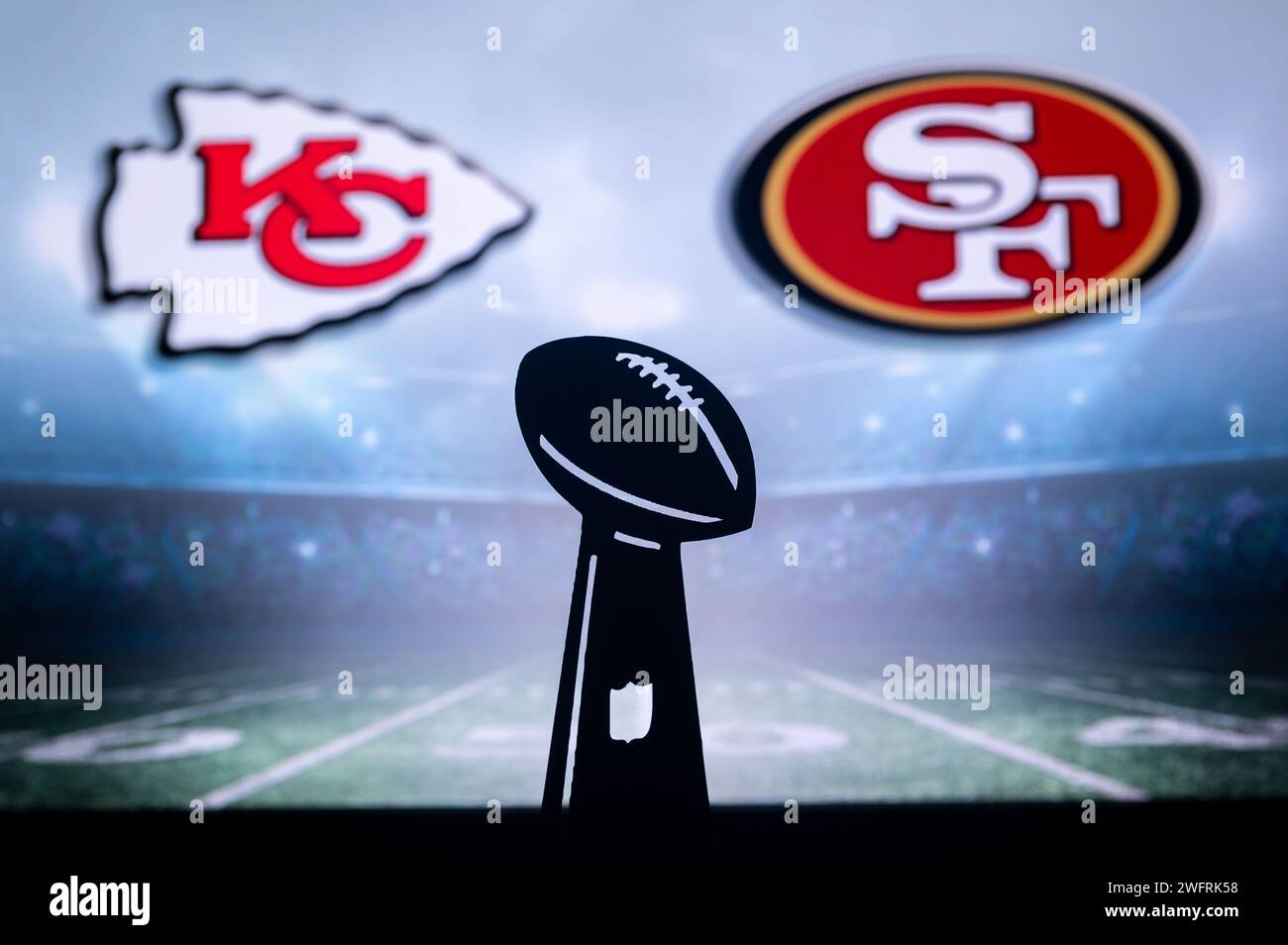 LAS VEGAS, NEVADA, USA, JANUARY 29, 2024: Super Bowl LVIII, the 58th Super Bowl, Kansas City ...