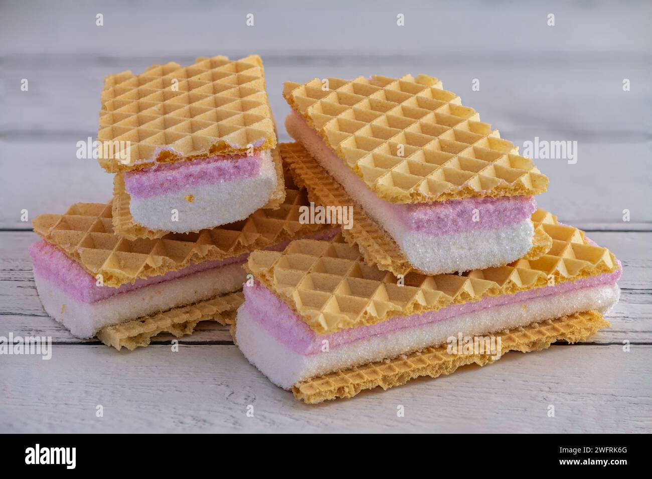 Pink and White Wafer Biscuit Stock Photo - Alamy