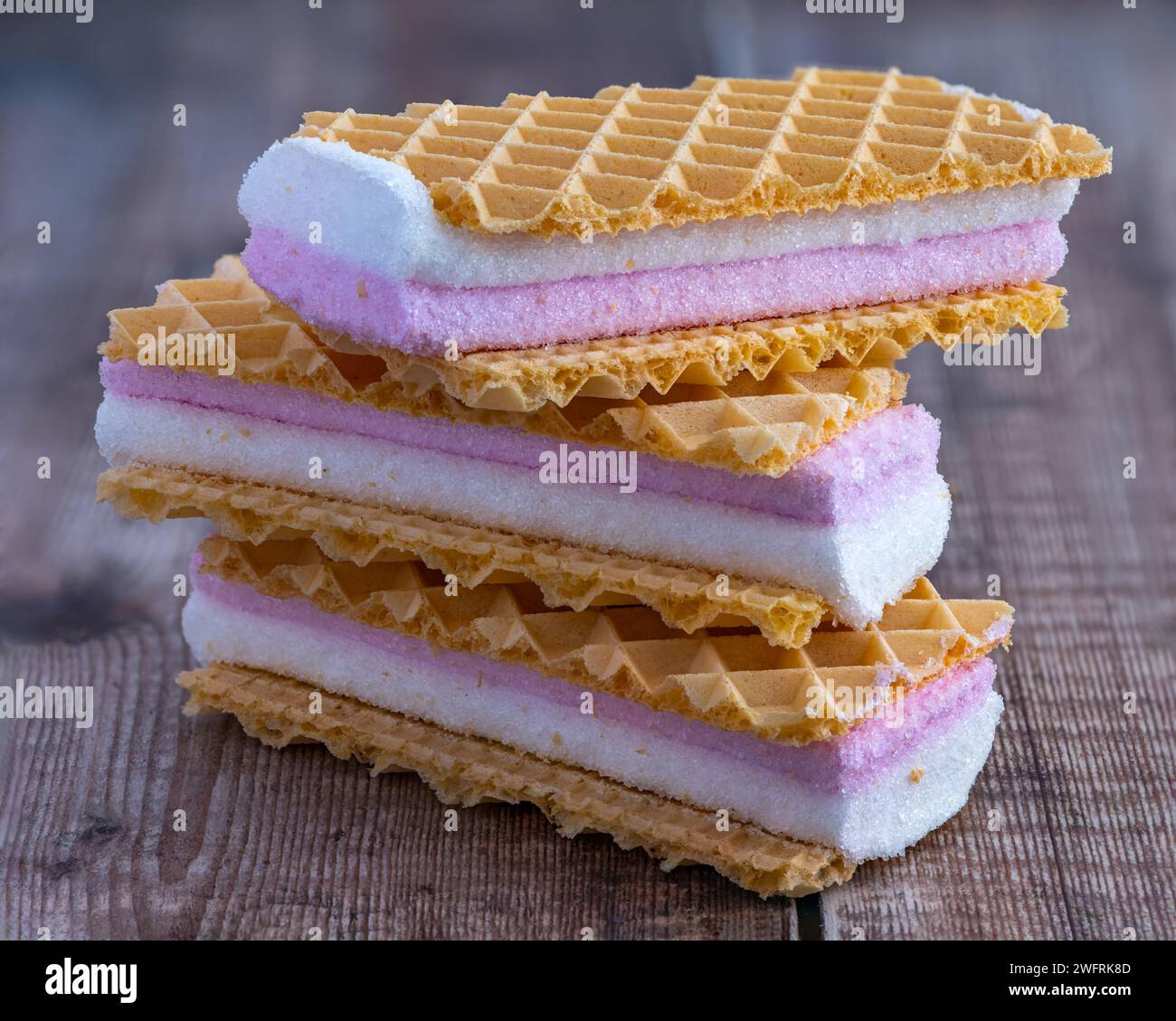 Pink and White Wafer Biscuit Stock Photo - Alamy