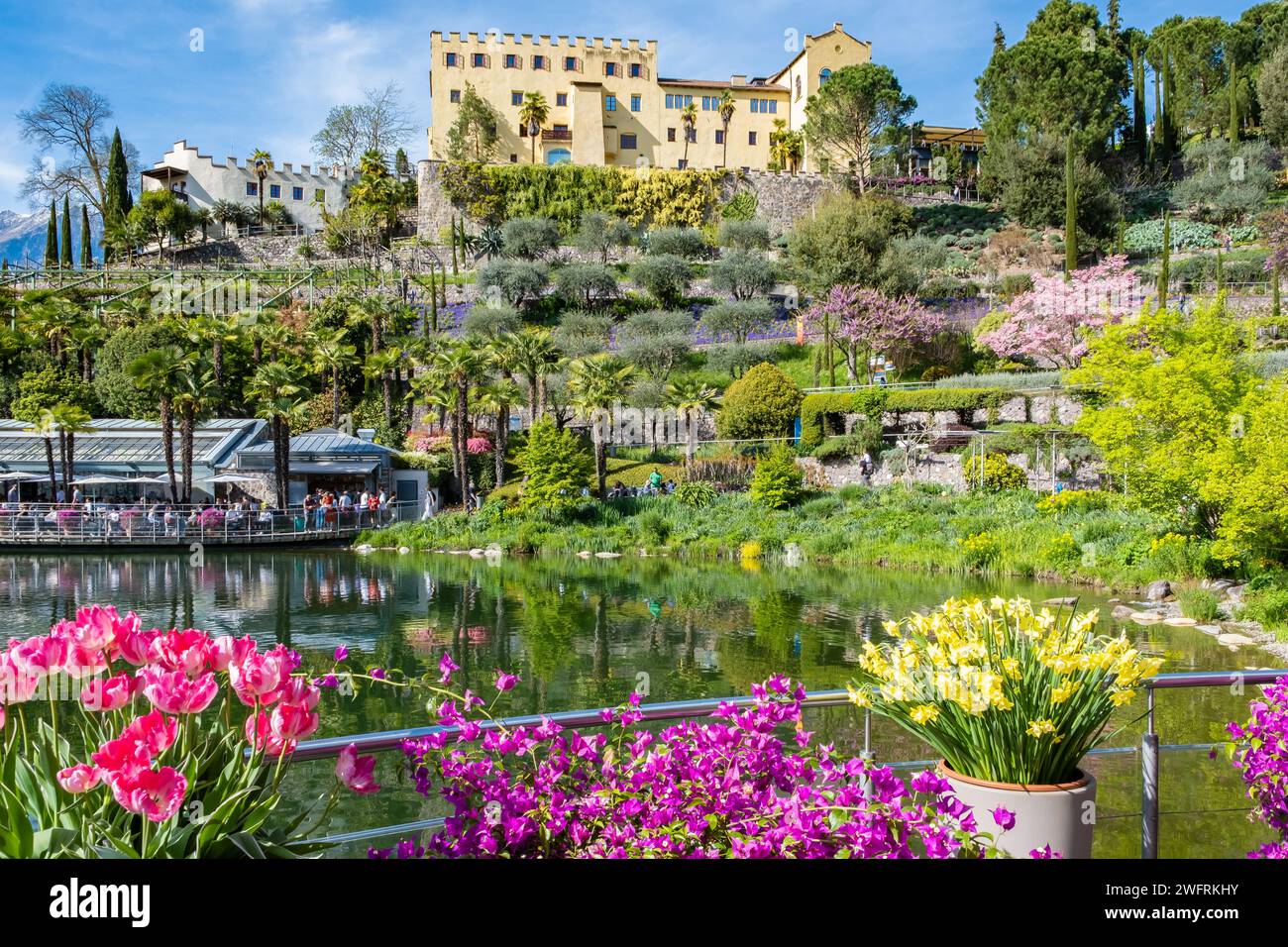 View of the Botanical Garden of Trauttmansdorff Castle, Merano, South ...