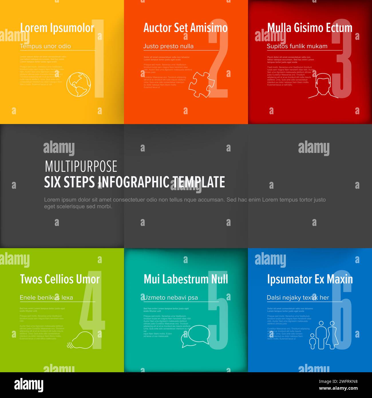 Multipurpose mosaic six steps infographic made from colorful content ...
