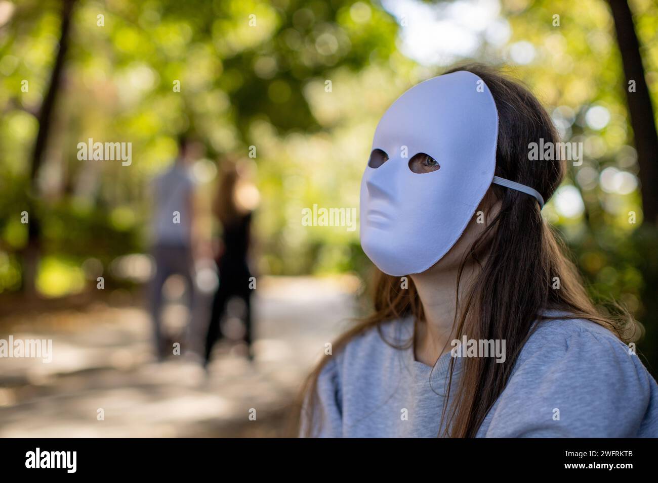 woman with full face white mask Stock Photo - Alamy