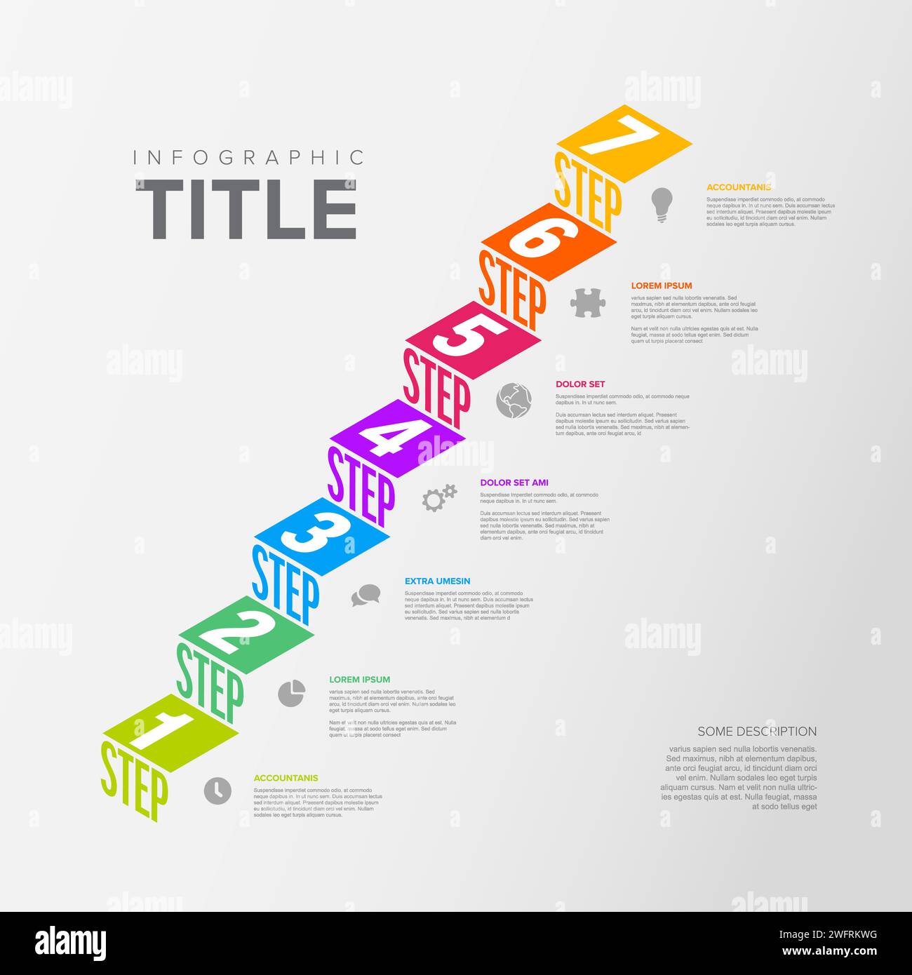 Vector Infographic long seven steps diagram template for workflow ...