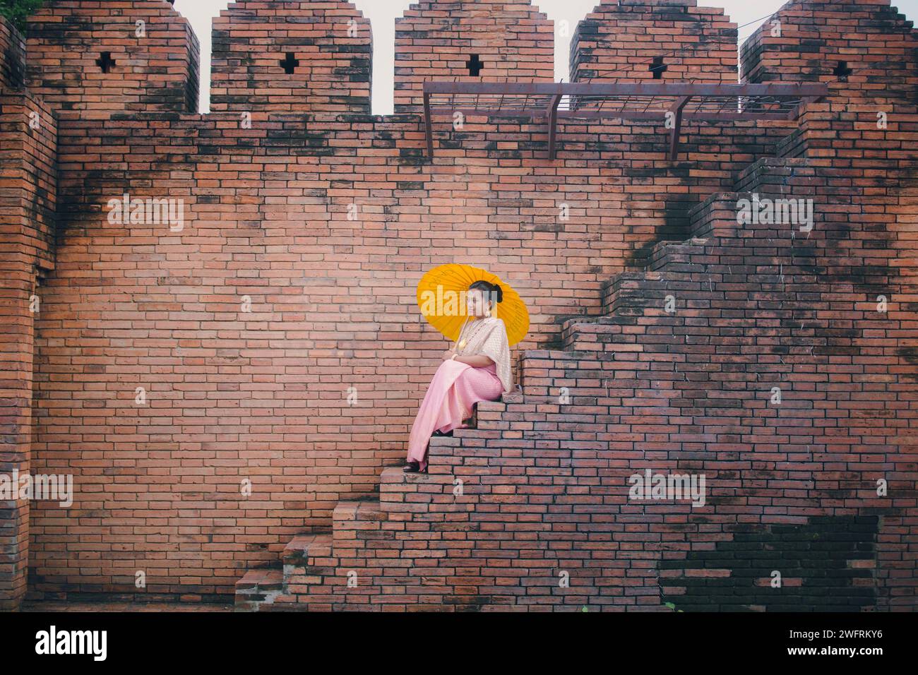 Model near 19th century wall Tha Phae gate Old city in Chiang Mai ...