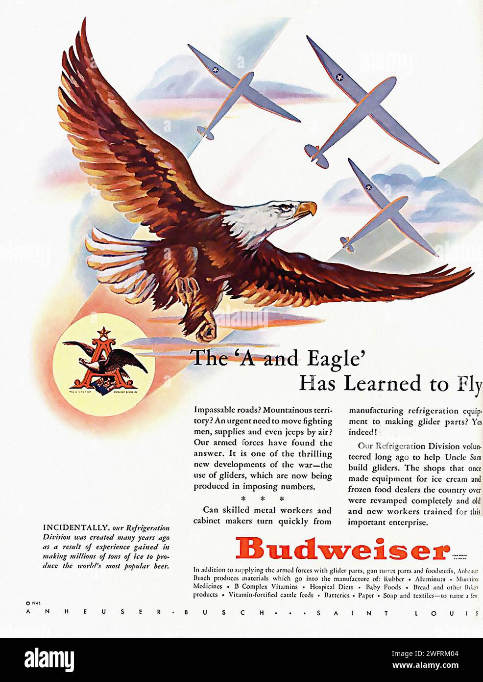 “THE ‘A AND EAGLE’ HAS LEARNED TO FLY AGAIN!” “BUDWEISER. THE KING OF ...