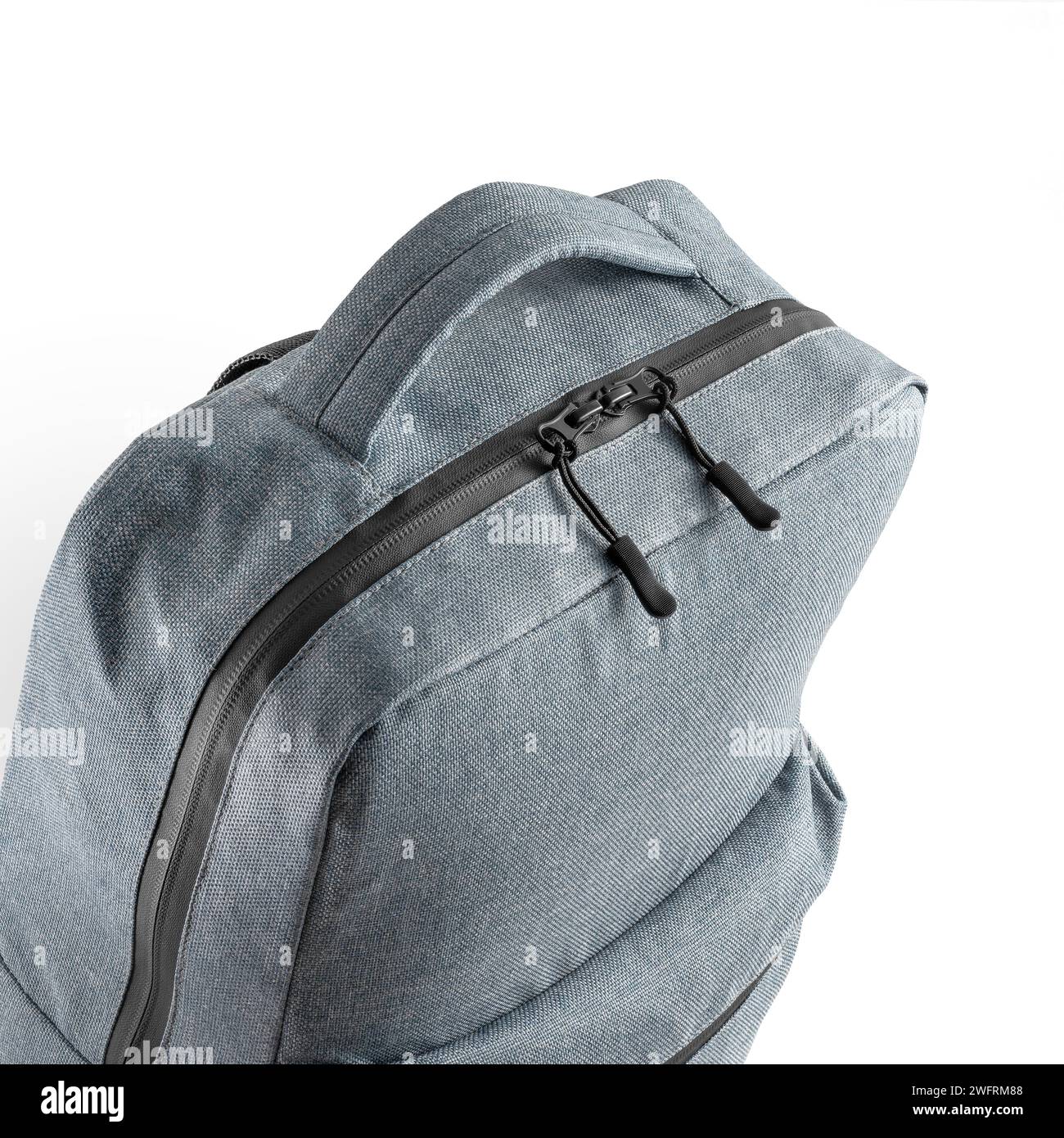 Top view of a blue backpack with a large zippered compartment and a top ...