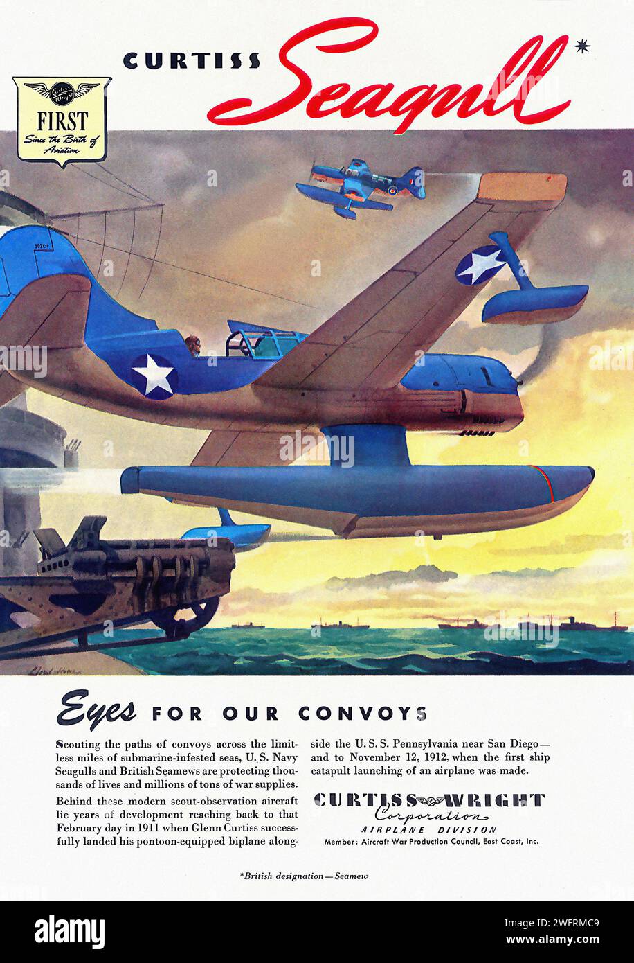 “FIRST IN AMERICA”; “CURTISS SEAGULL”; “EYES FOR OUR CONVOYS”; “CURTISS ...