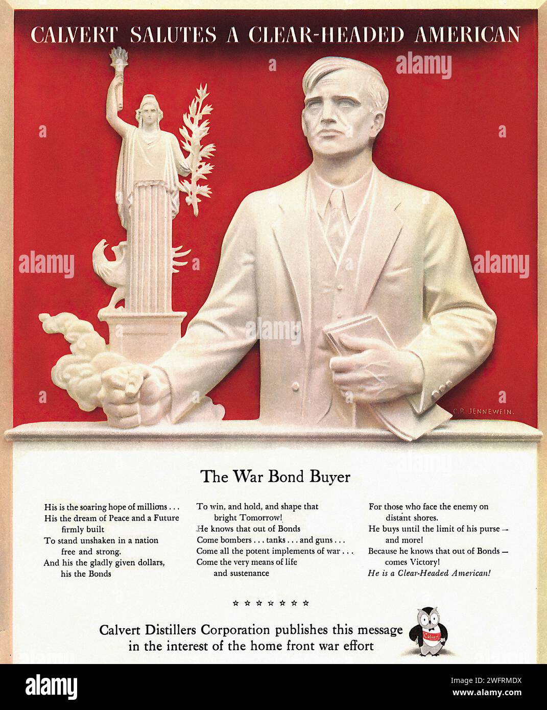 “CALVERT SALUTES A CLEAR-HEADED AMERICAN” A U.S. propaganda poster from ...