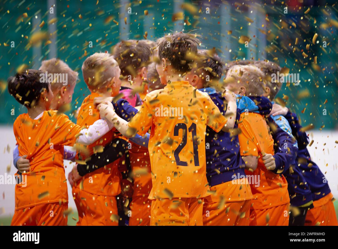 Boys sports team celebrating victory. Happy children winning the game ...