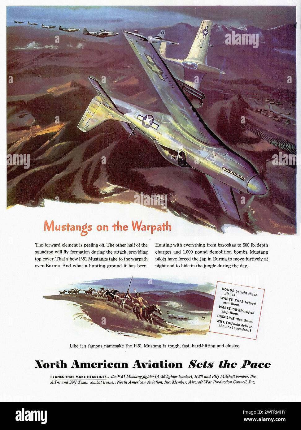 “Mustangs on the Warpath” A U.S propaganda poster from the second world ...