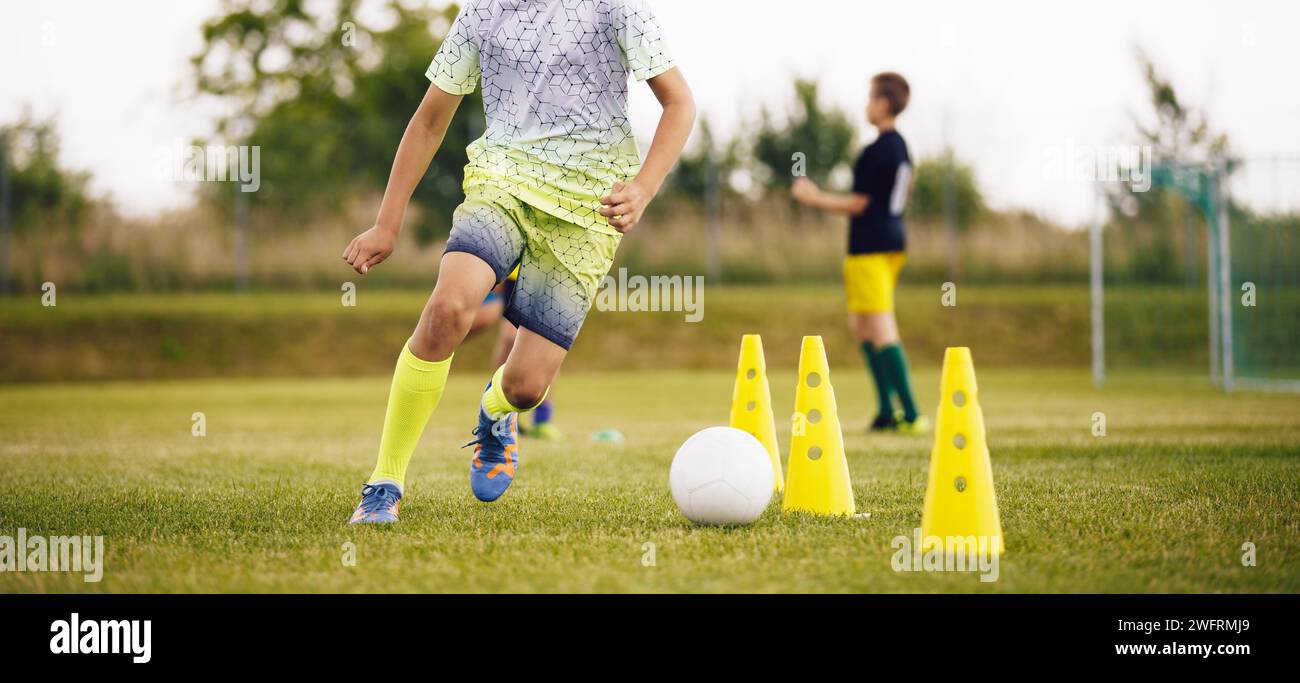 Football Training Drills - Boundary Slalom Marker Cones. Player Running ...