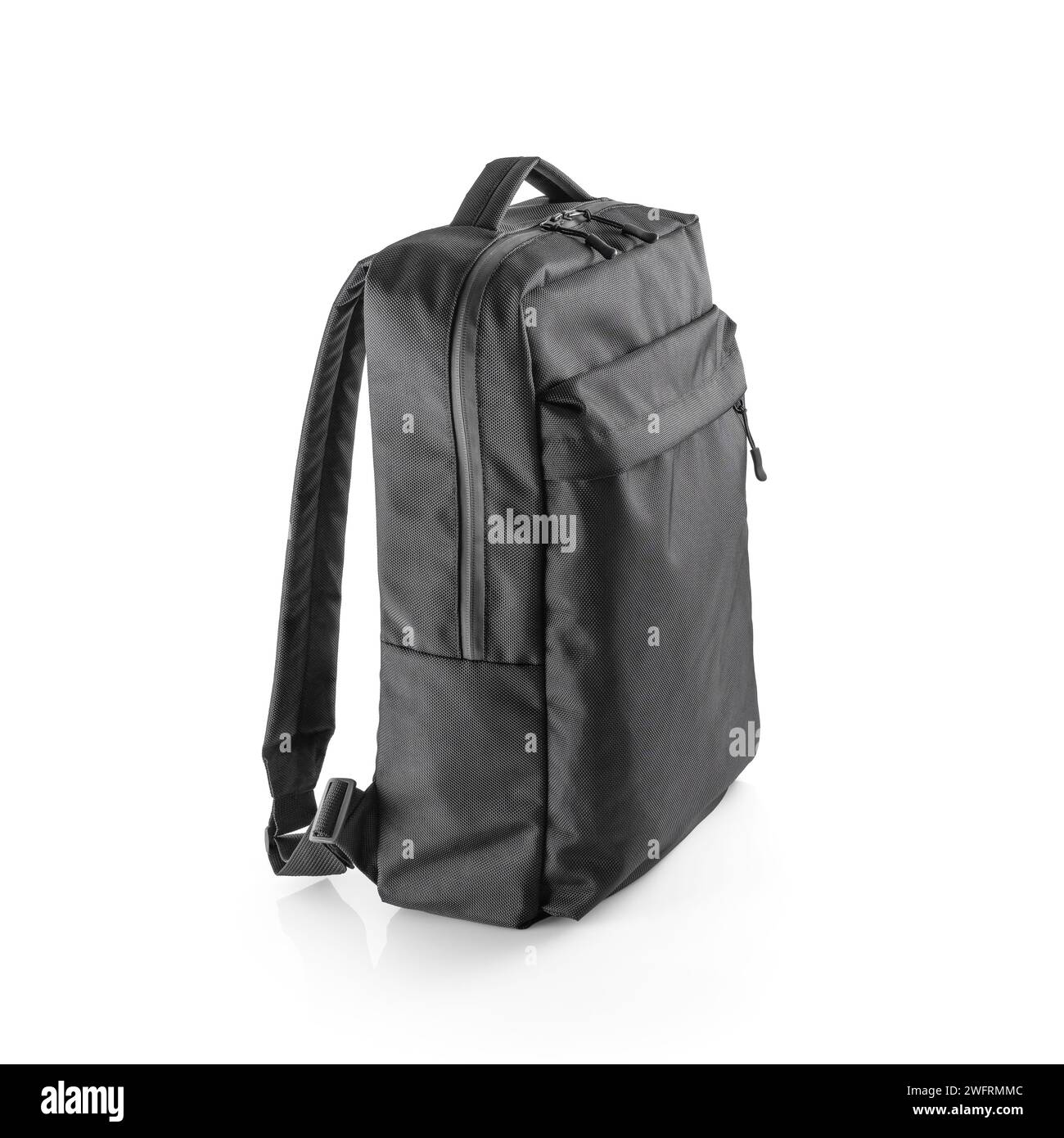 Black casual backpack in white background. Fabric rucksack with zip ...