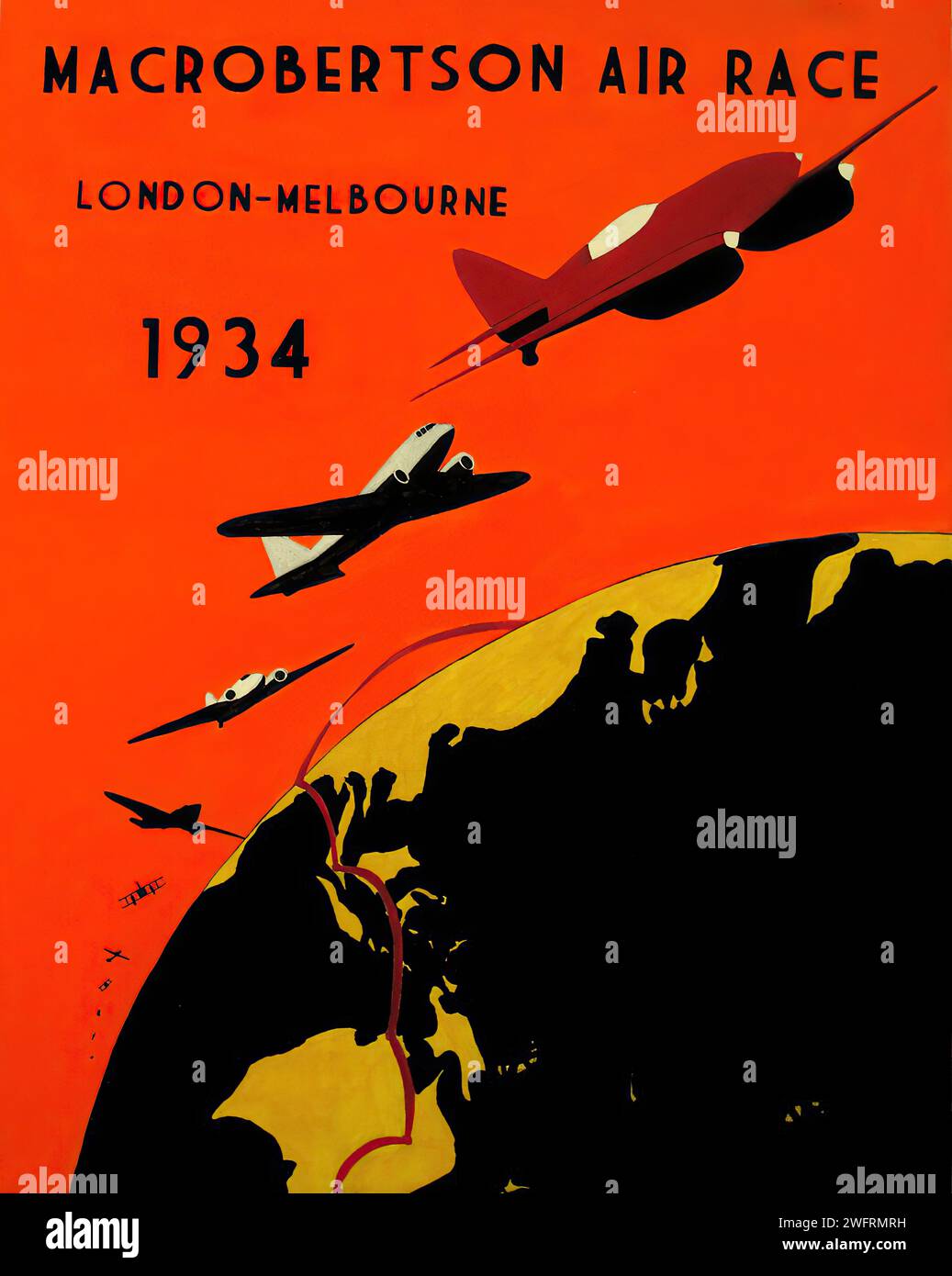 "MACROBERTSON AIR RACE" "LONDON-MELBOURNE" "1934" This poster depicts ...