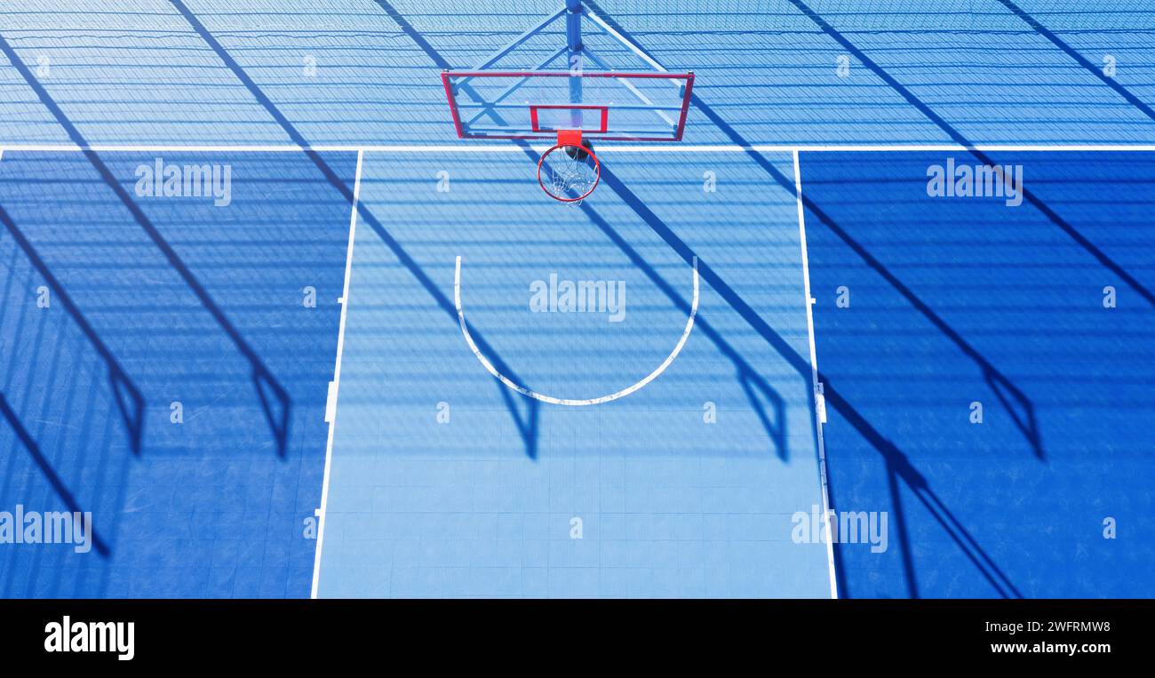 Minimalistic abstract background of blue basketball court at daylight ...