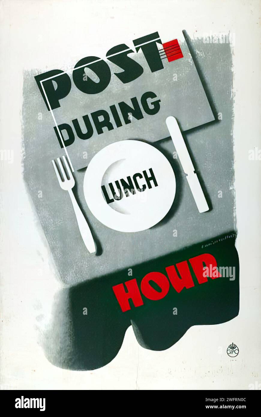 A 1937 poster encouraging people to "POST DURING LUNCH HOUR" featuring ...