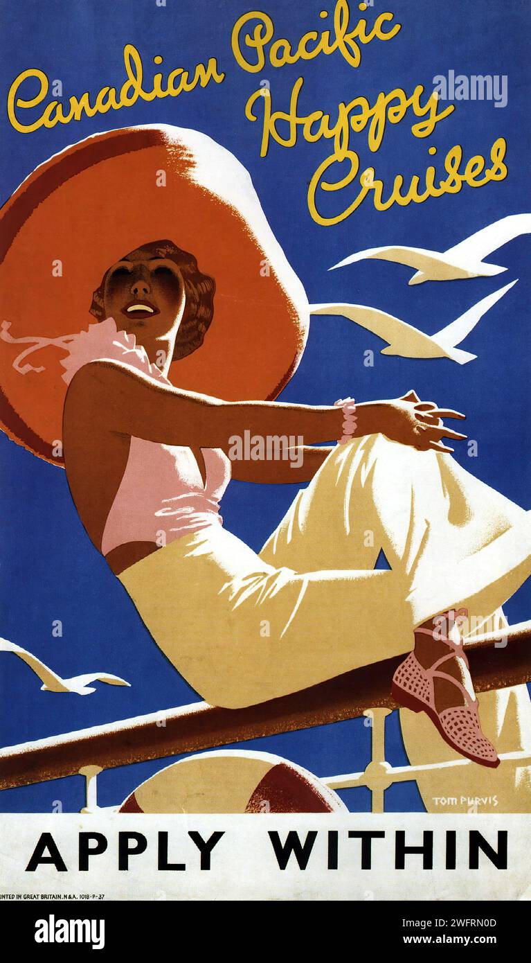 A 1936 vintage poster for Canadian Pacific Happy Cruises showing a ...