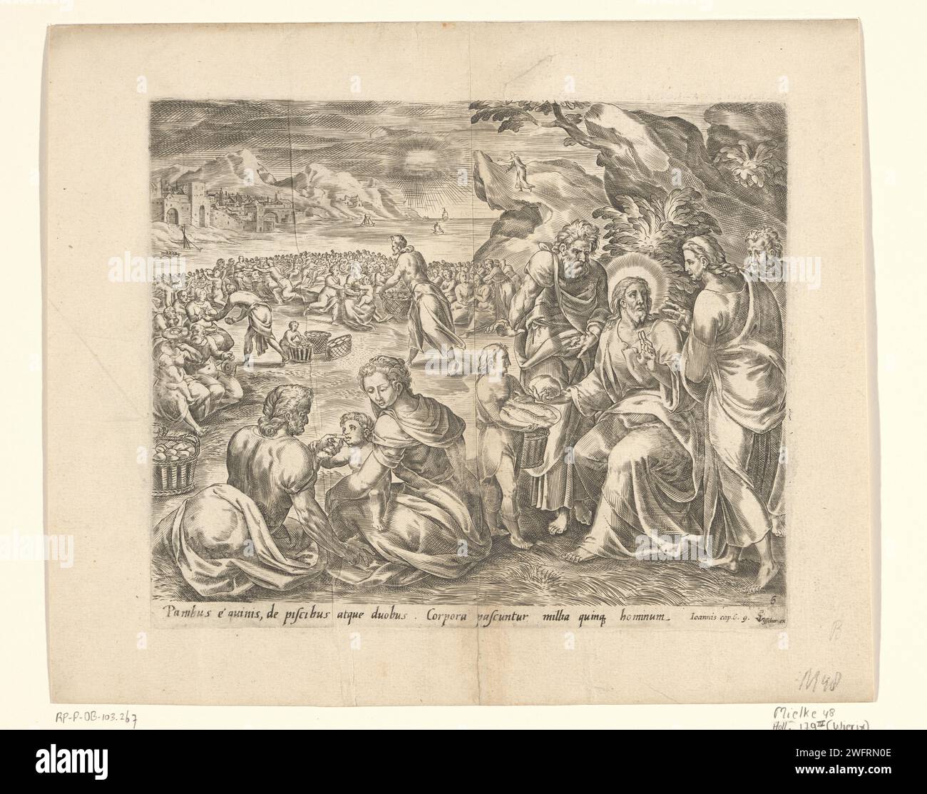 Multiplication of the breads and the fish, Johannes Wierix, After ...