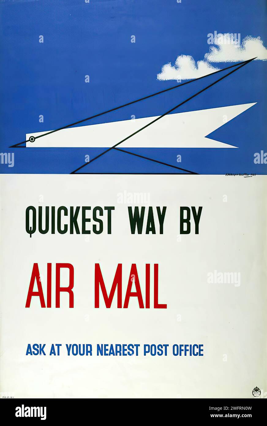 Poster advertising the "QUICKEST WAY BY AIR MAIL" with a stylized ...