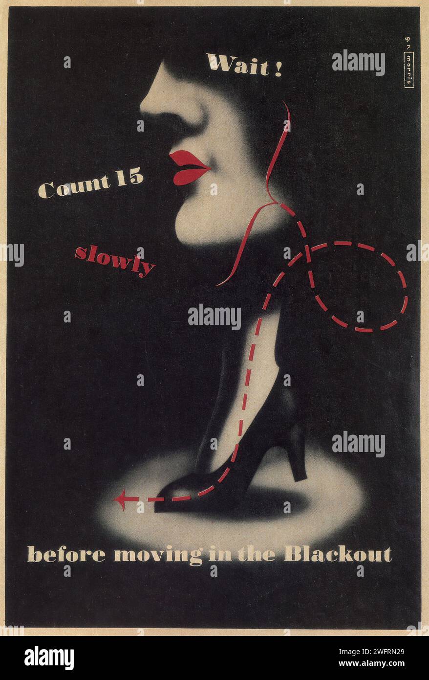 A poster features a woman's face in profile with a red lipstick mark ...