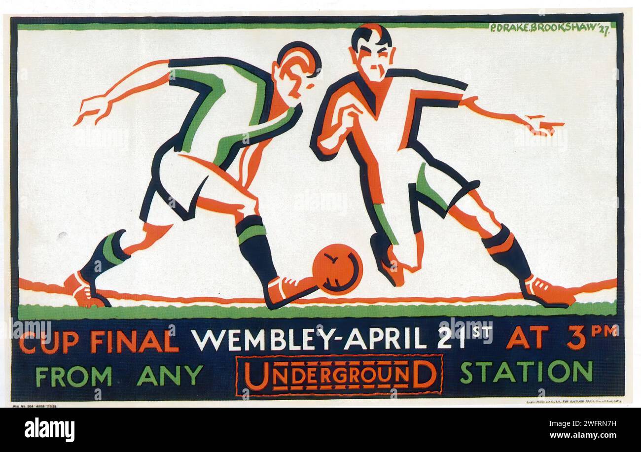 "CUP FINAL WEMBLEY-APRIL 21ST AT 3 PM FROM ANY UNDERGROUND STATION" A 1927 poster for the FA Cup ...
