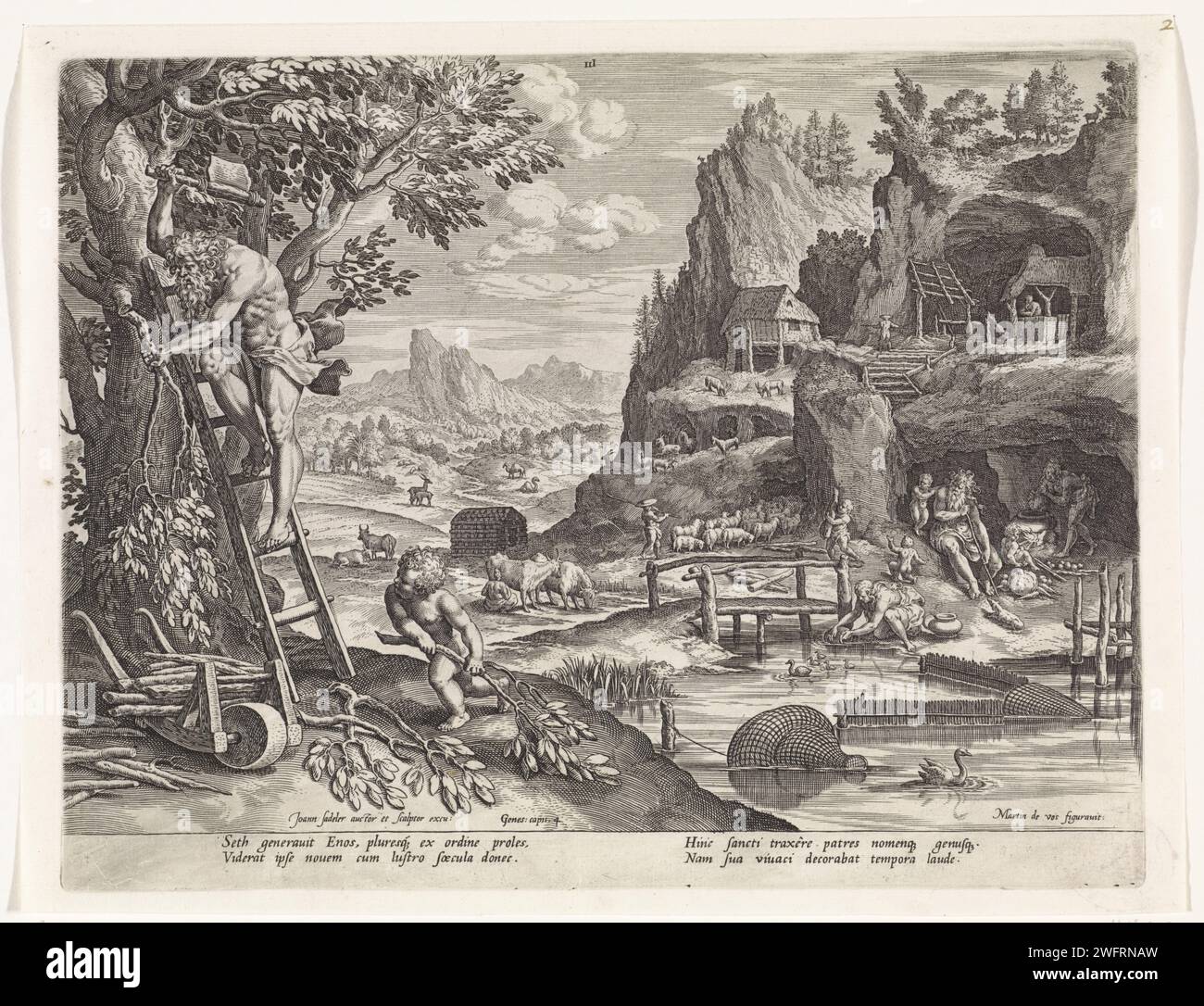 Set and Enos, Johann Sadeler (I), After Maerten de Vos, 1586 print Set ...