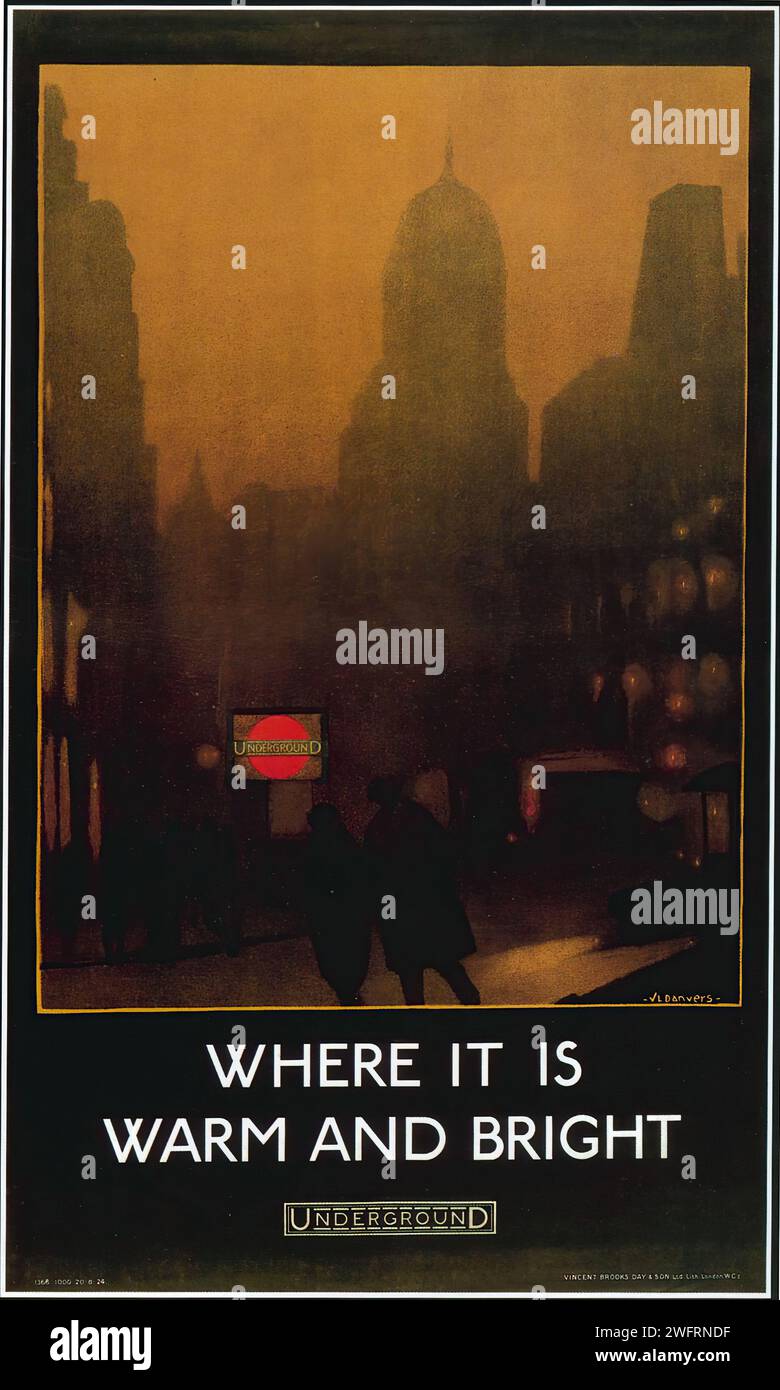 A vintage London Underground poster reading "WHERE IT IS WARM AND ...