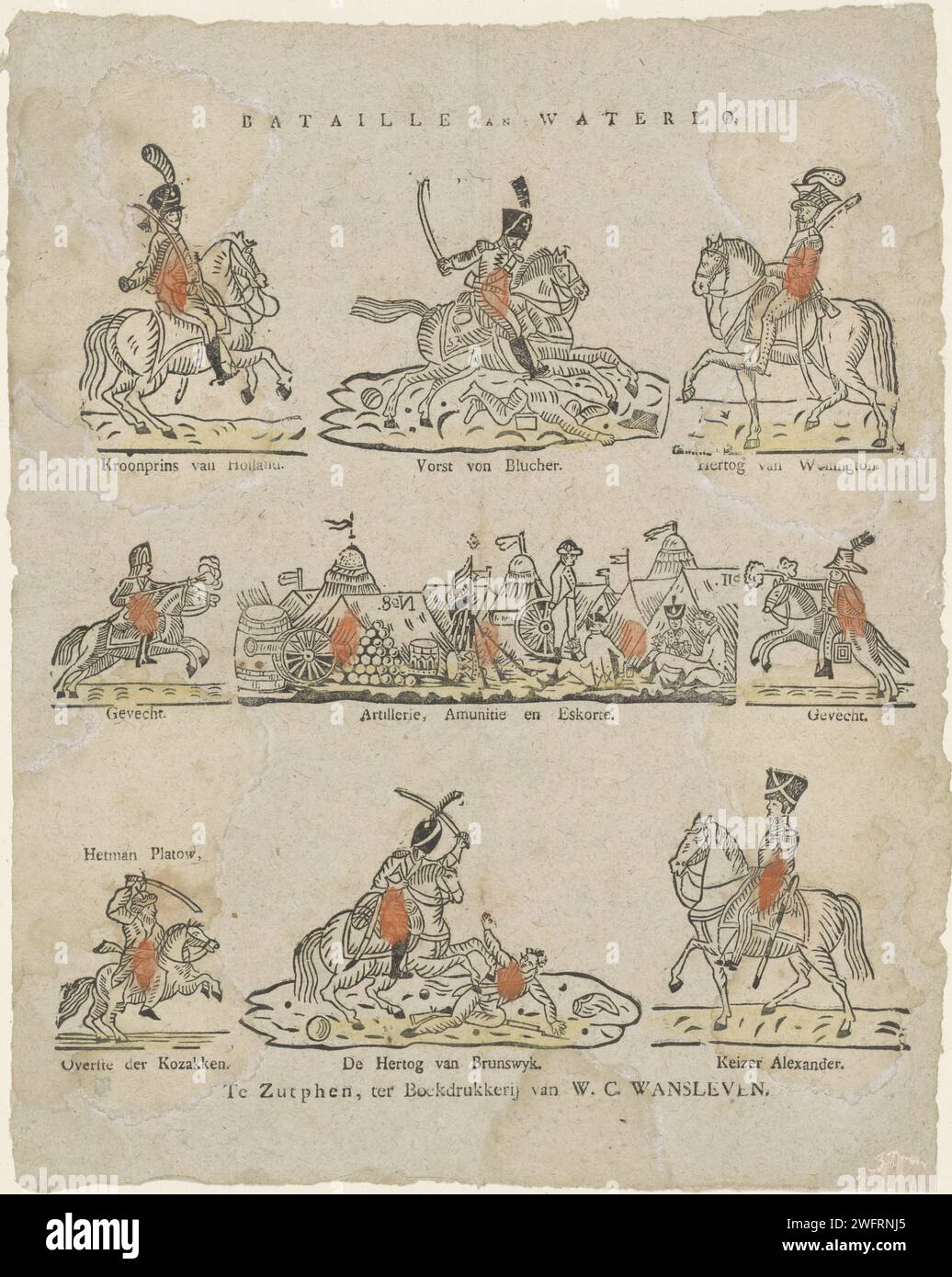 Bataille van Waterlo, Willem Carl Wanleven, 1806 - 1858 print Leaf with ...