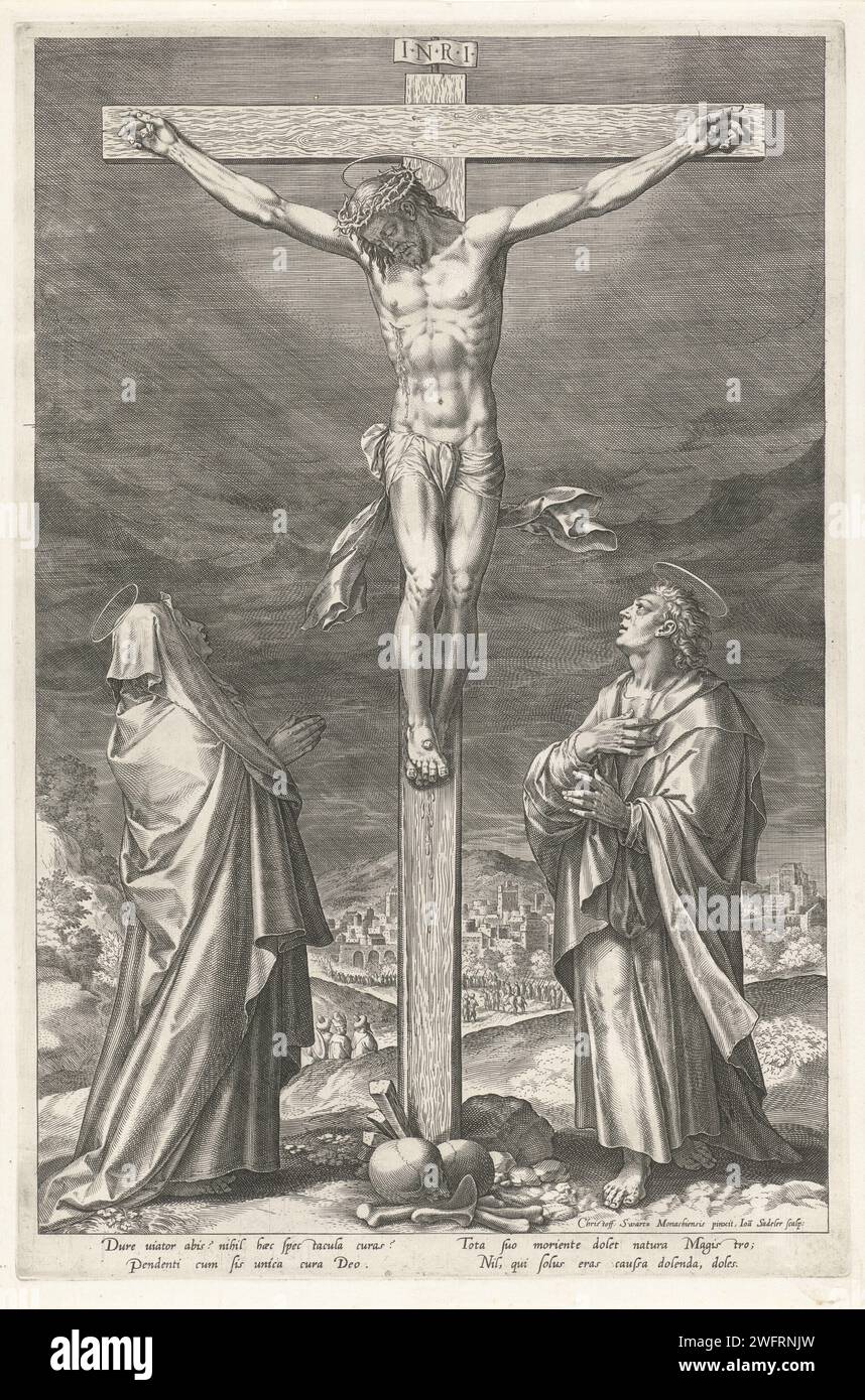 Christ on the Cross, Johann Sadeler (I), After Christoph Schwarz, 1589 print Christ on the cross ...