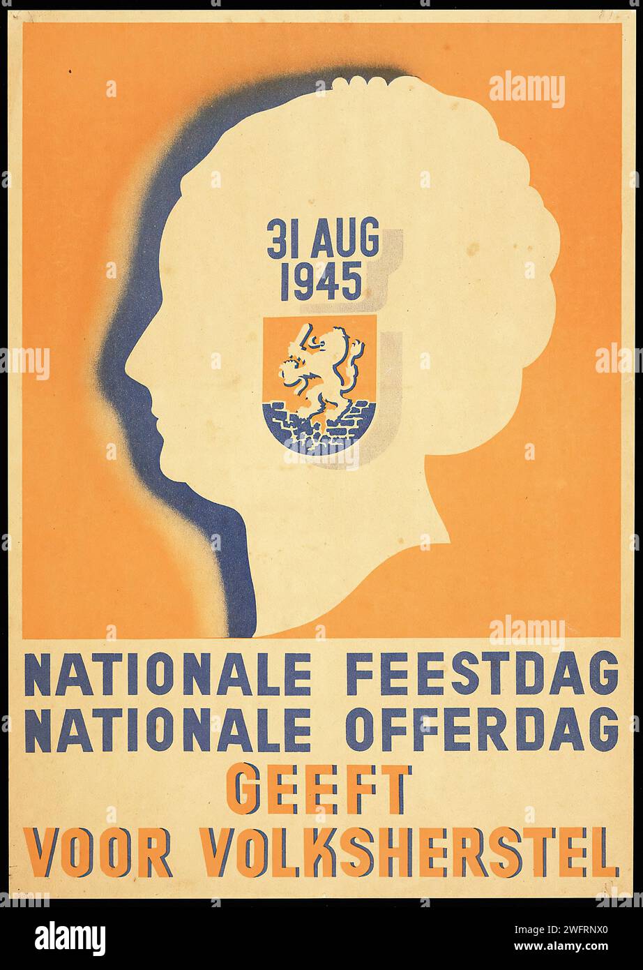 "NATIONALE FEESTDAG NATIONALE OFFERDAG 31 AUG 1945" which translates to ...