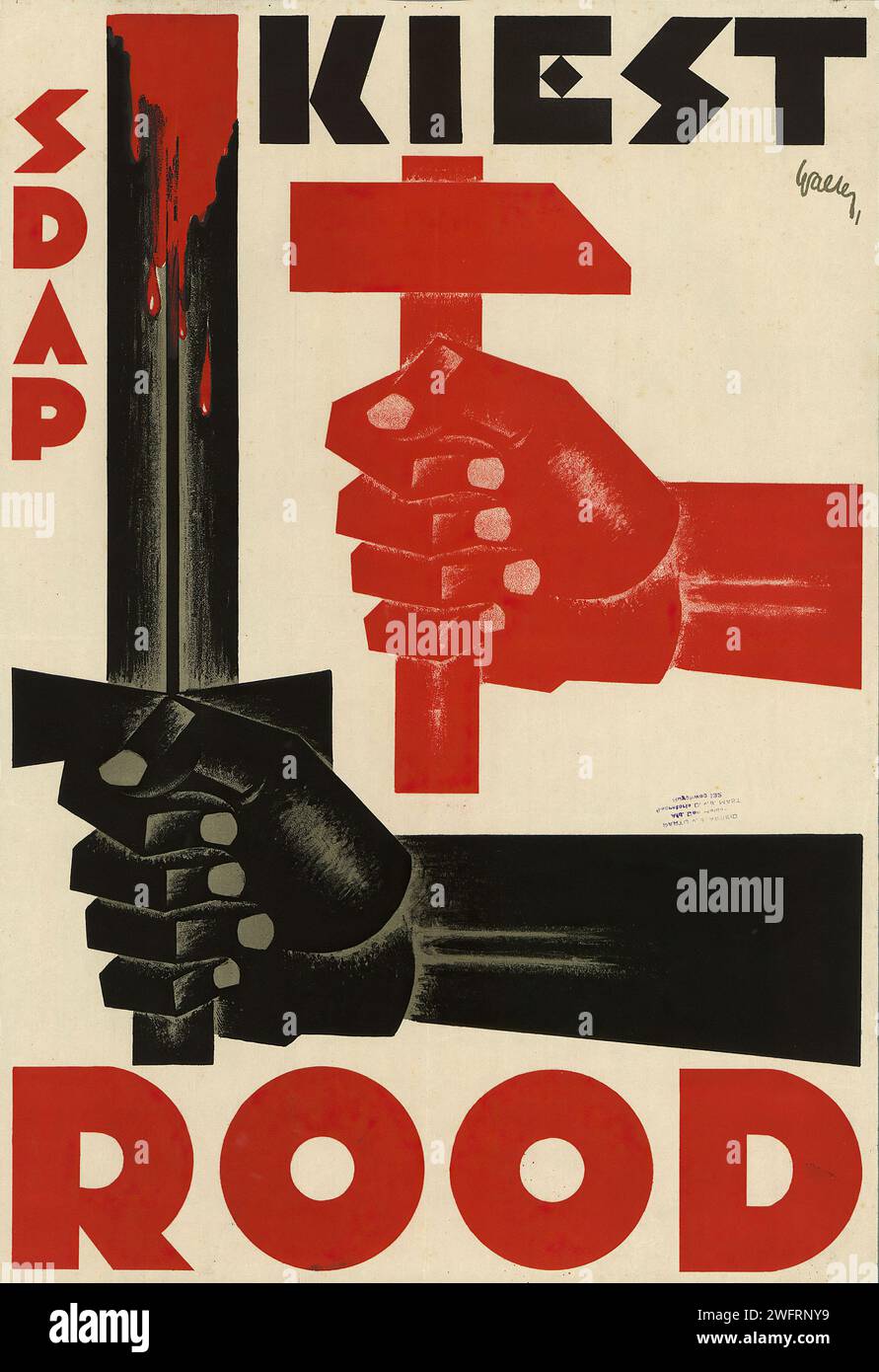 "KIEST ROOD" "SDAP" translated to "CHOOSE RED" "SDAP". Vintage Dutch ...