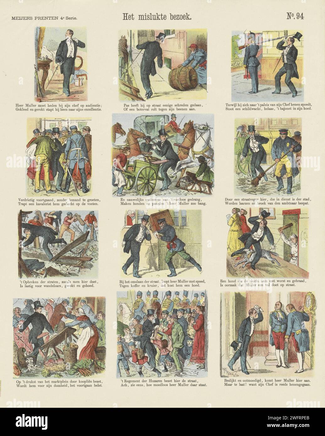 The failed visit, 1881 print Leaf with 12 comic performances about Mr ...