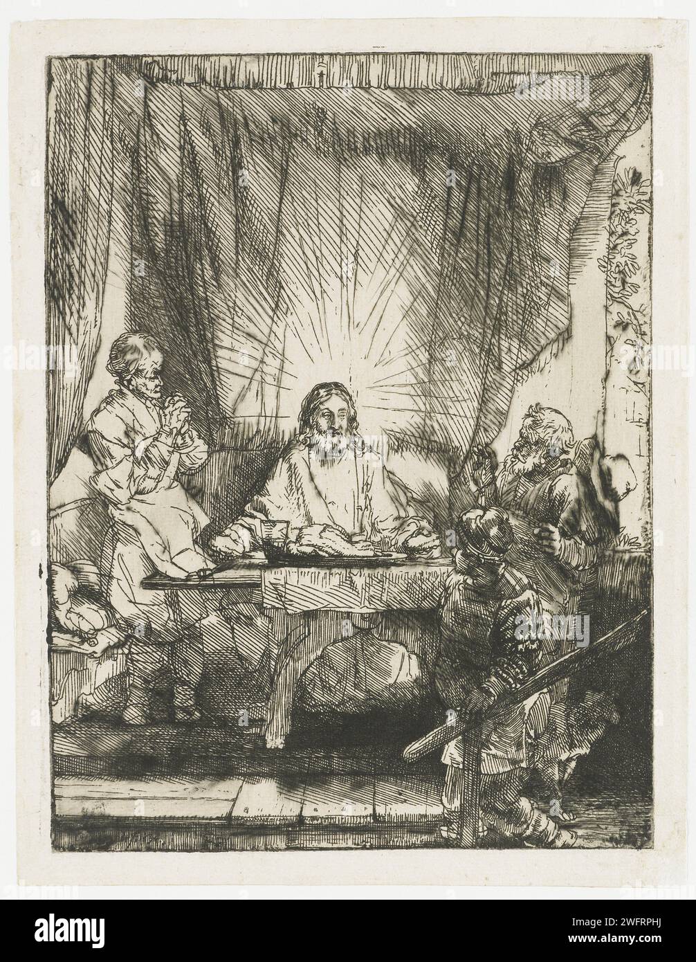 Christ at Emmaus, Rembrandt van Rijn, 1654 print paper etching ...