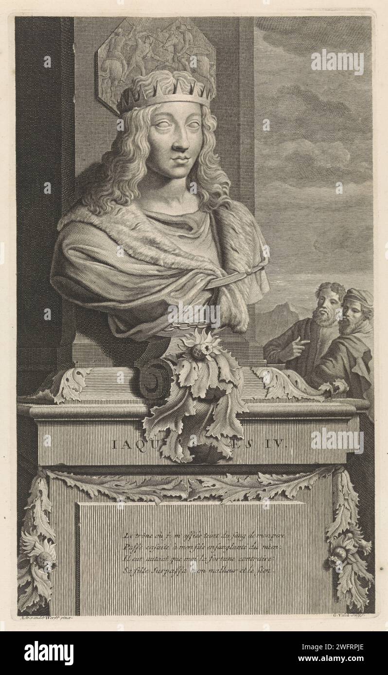 Bust van Jacobus IV van Scotland, Gerard Valck, After Adriaen van der ...