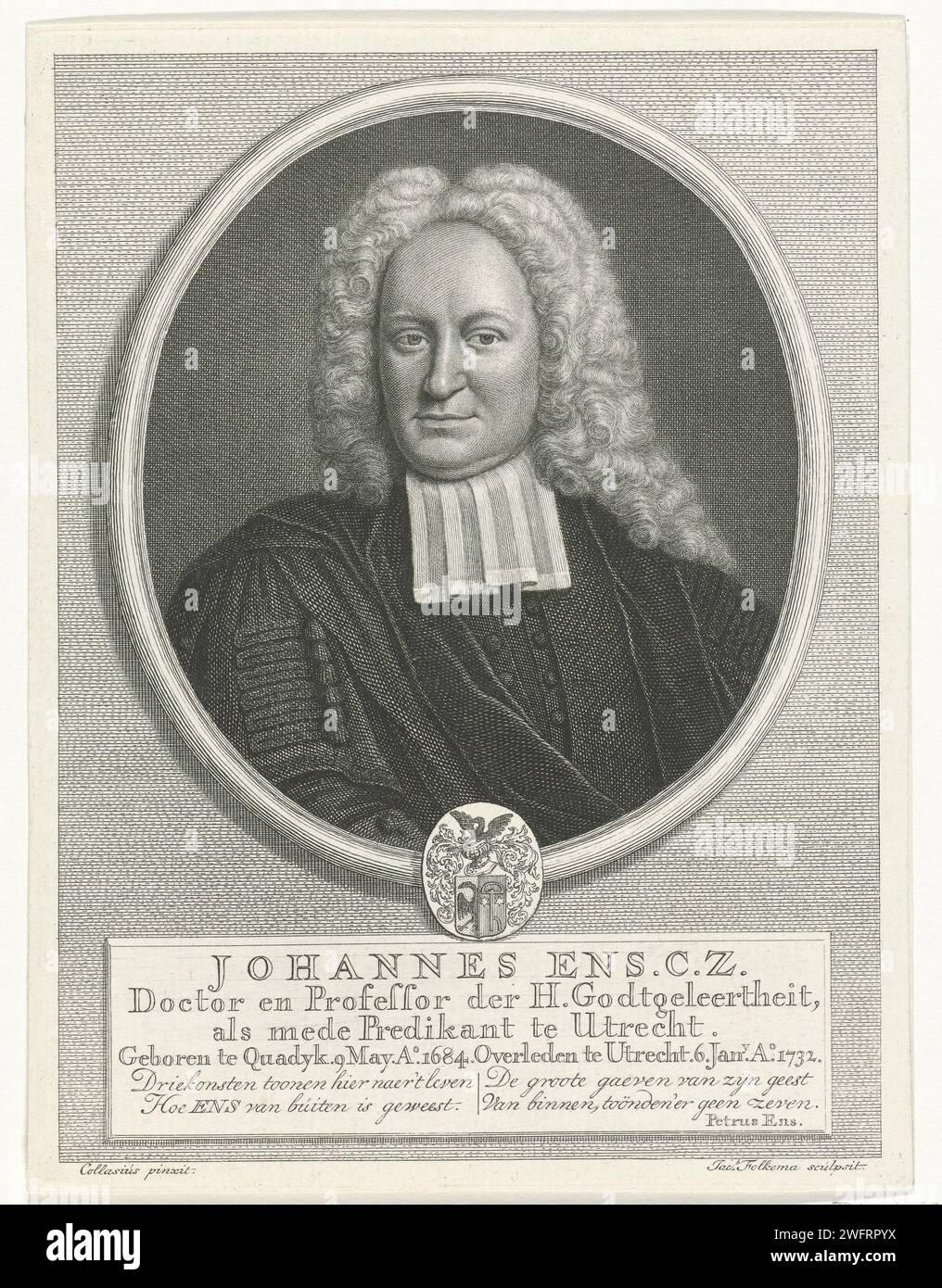 Portret van Johannes ens, Jacob Folkema, After Johan George Collasius ...