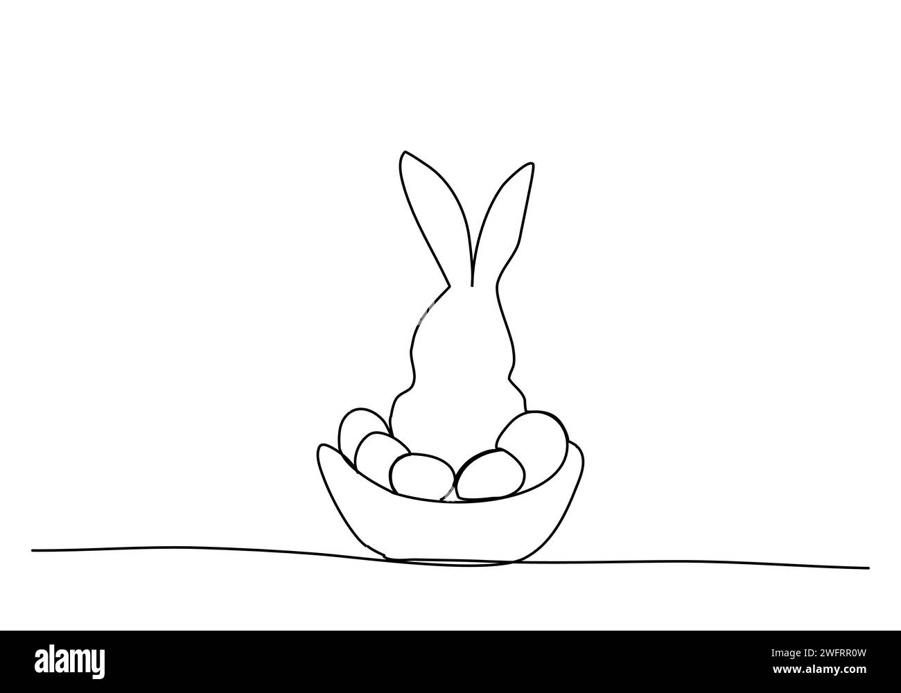 Rabbit with eggs, one line drawing vector illustration for Easter Stock ...