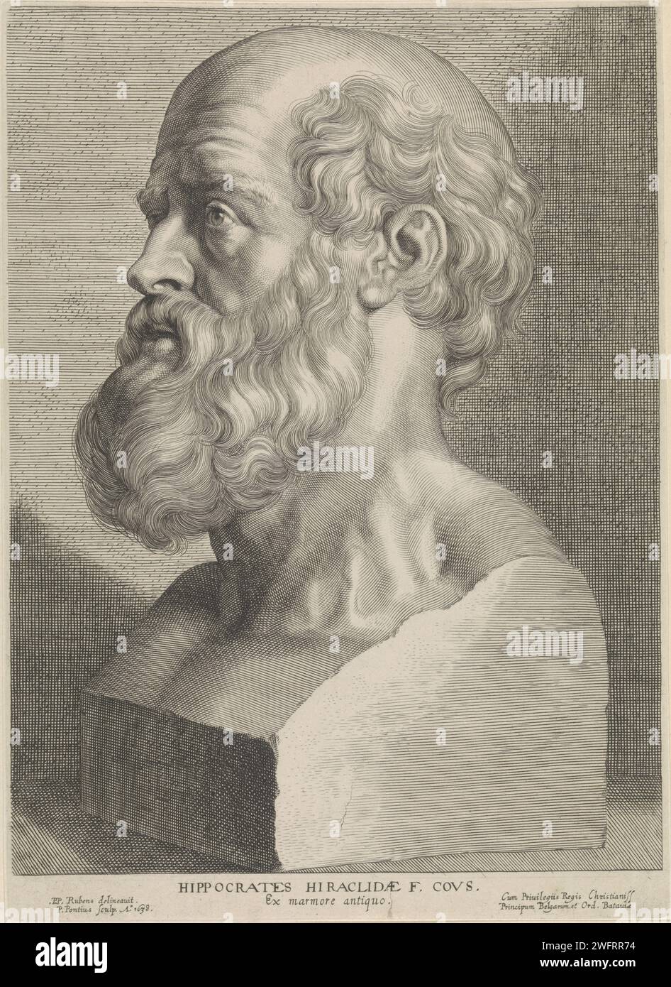 Antique bust of Hippocrates, Paulus Pontius, after Peter Paul Rubens ...