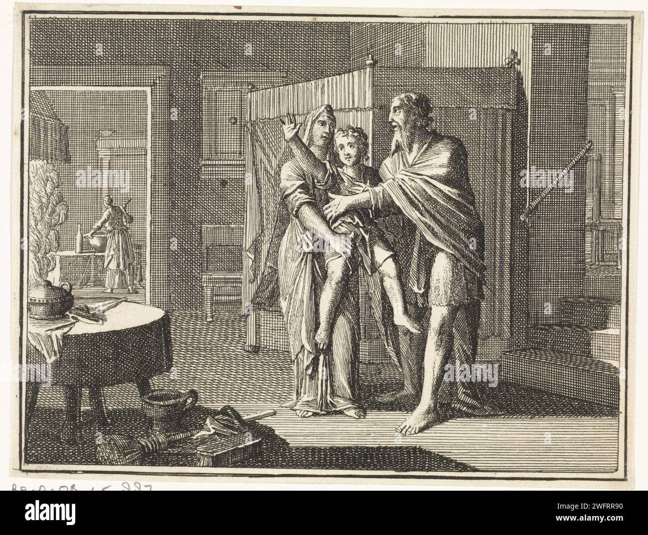 Elia arouses the dead son of the widow of Sarefat, Jan Luyken, 1712 print Amsterdam paper ...