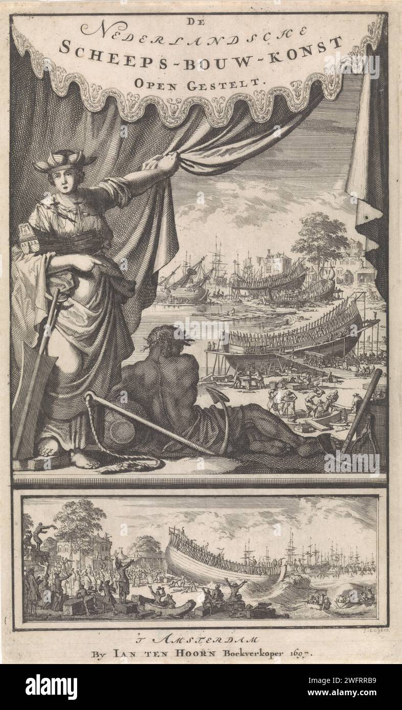 Shipping shows a shipyard in full operation, Jan Luyken, 1697 print The ...