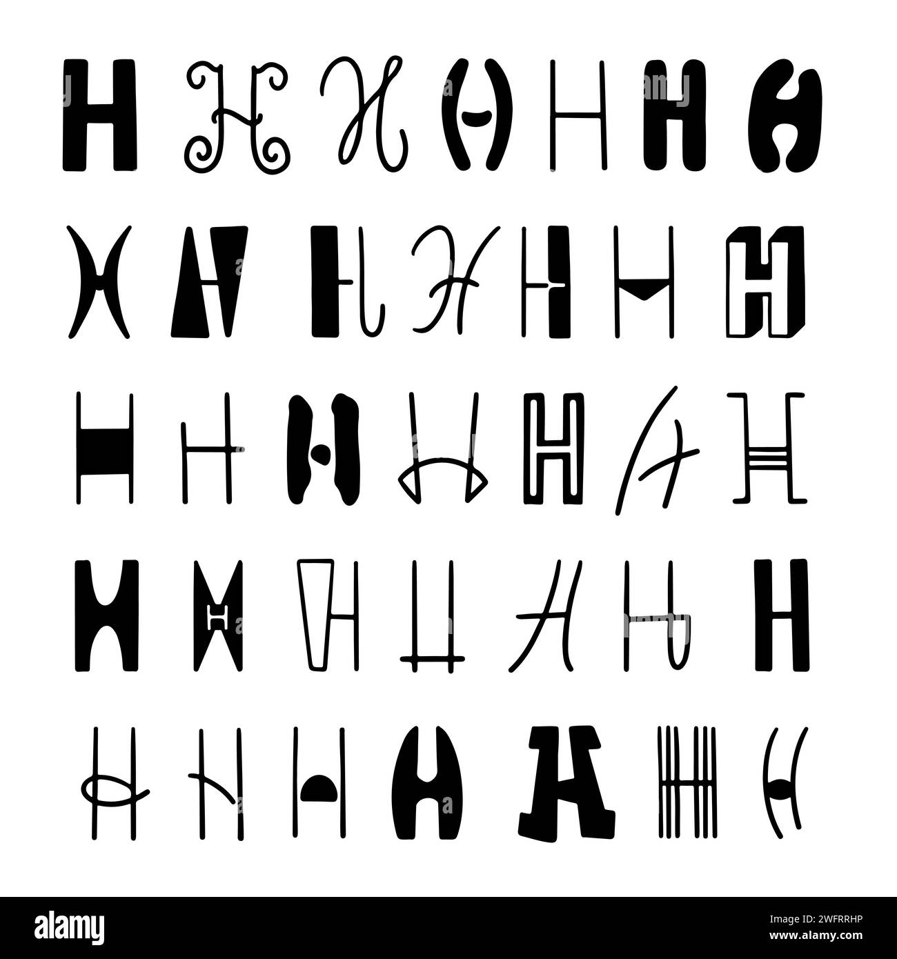 Set of letters H in different styles. Hand drawn lettering. Isolated on ...