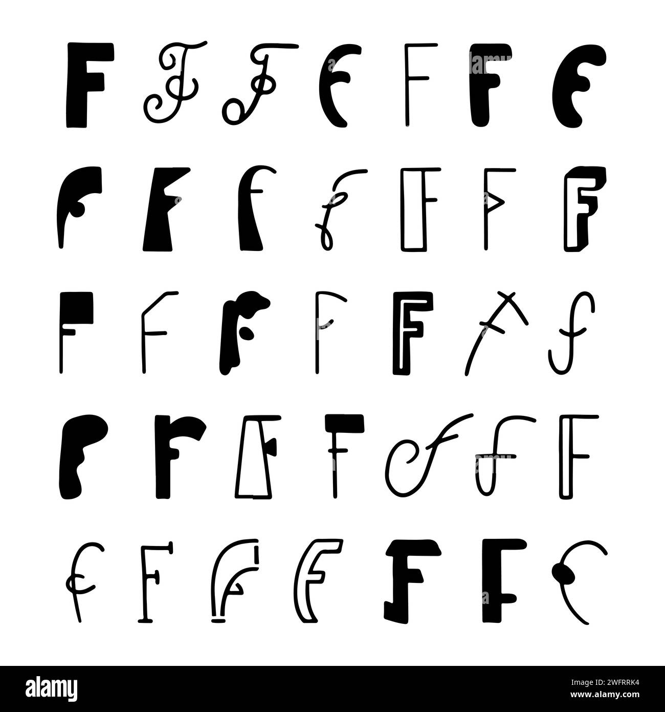 Set of letters F in different styles. Hand drawn lettering. Isolated on ...