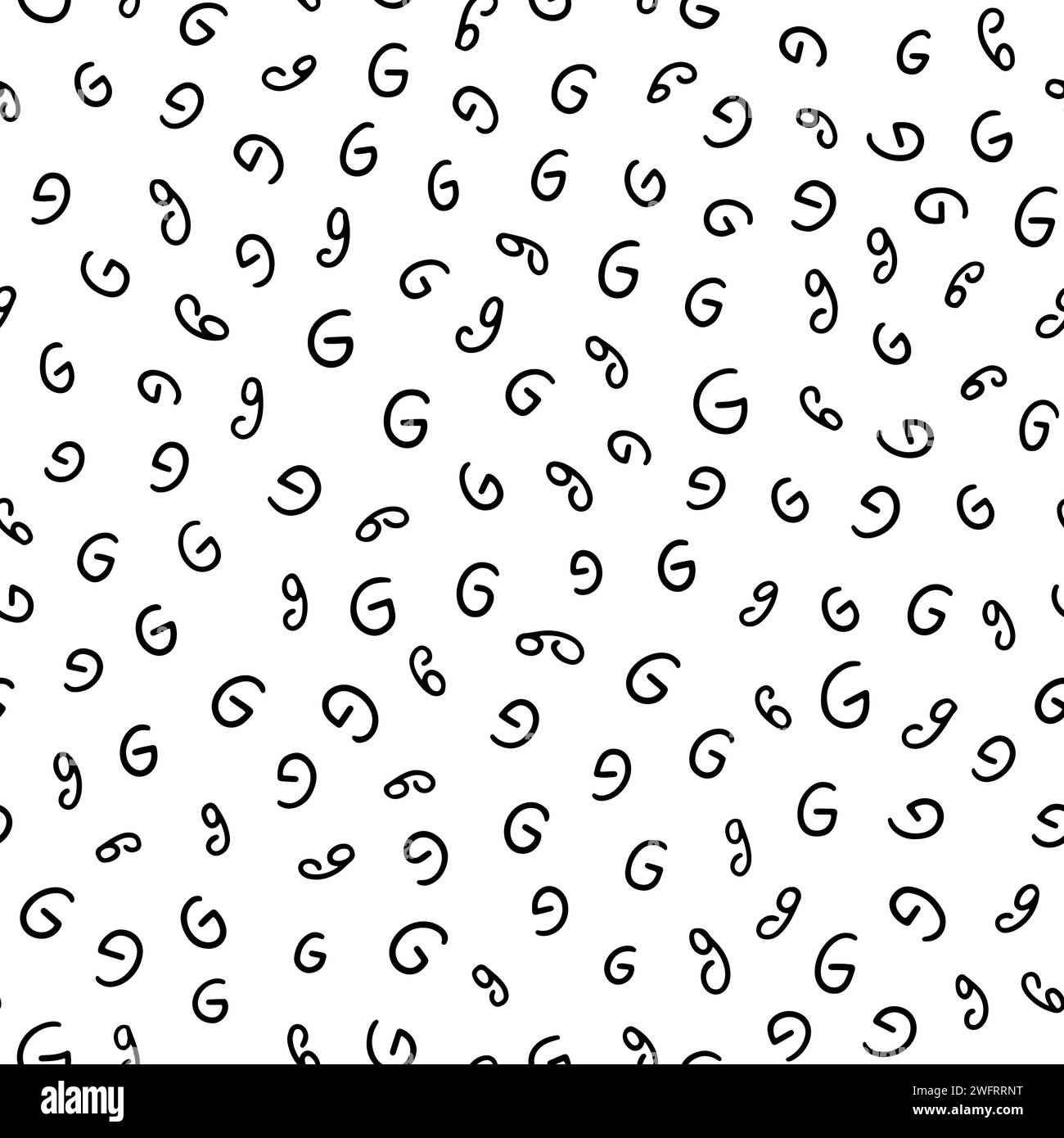 Black and white letter G seamless pattern, simple hand drawn letters ...