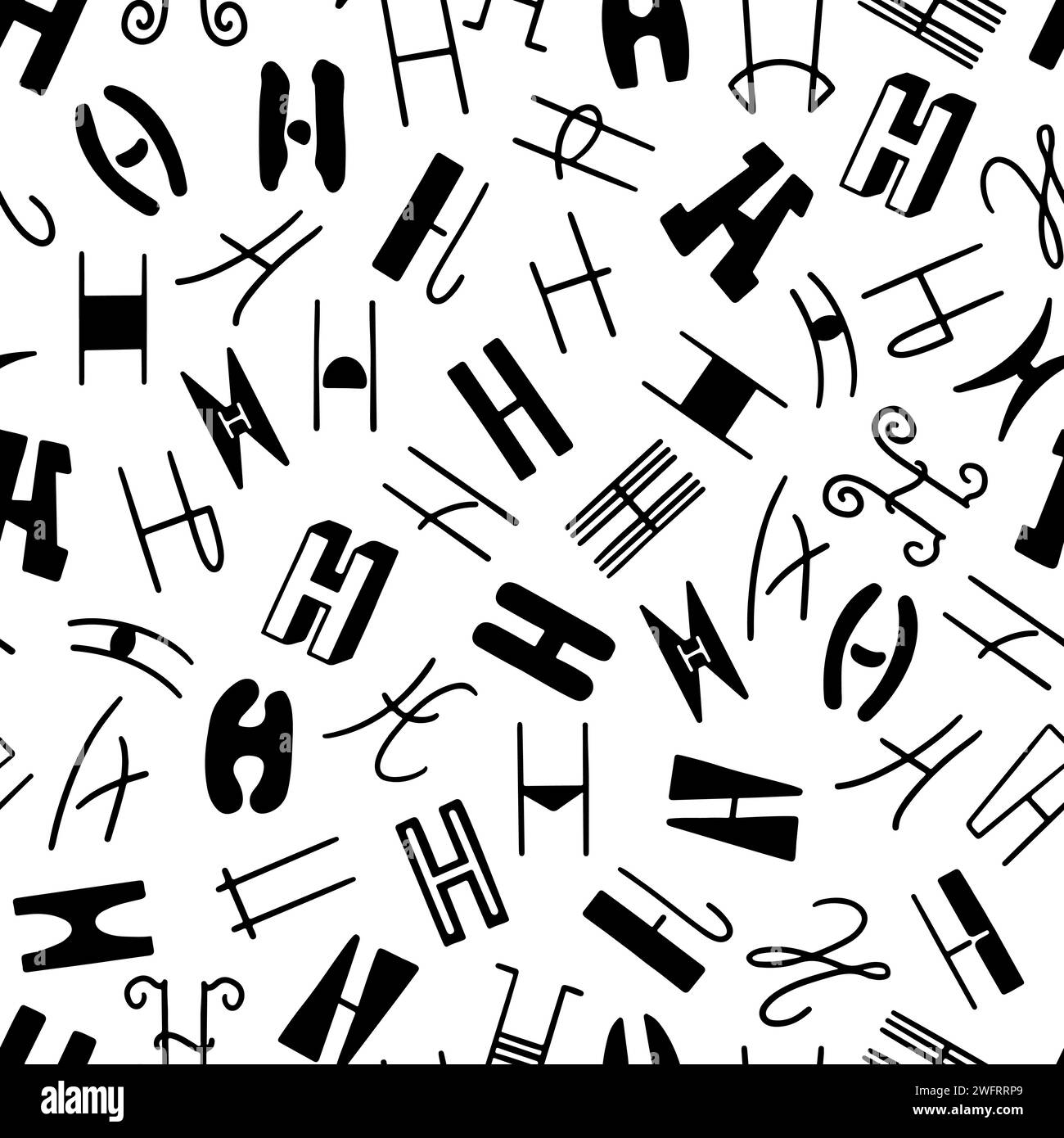 Black and white seamless pattern with the letter H in various styles ...