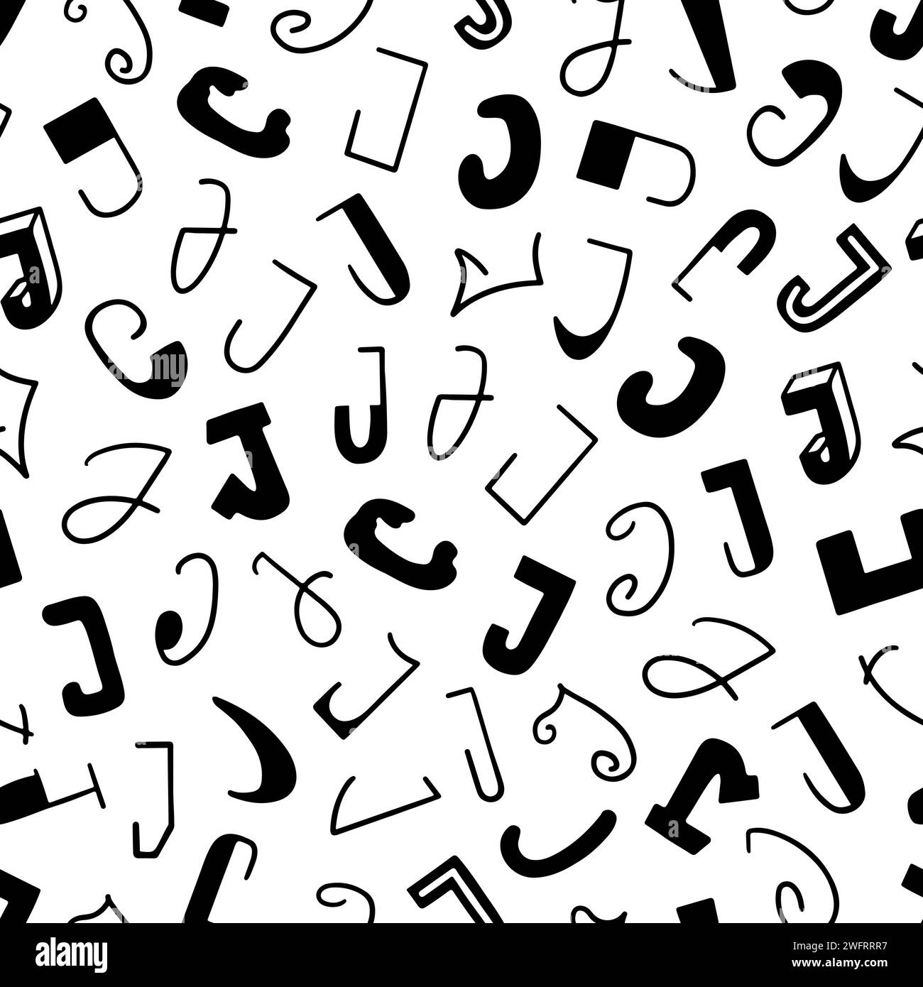 Black and white seamless pattern with the letter J in various styles ...