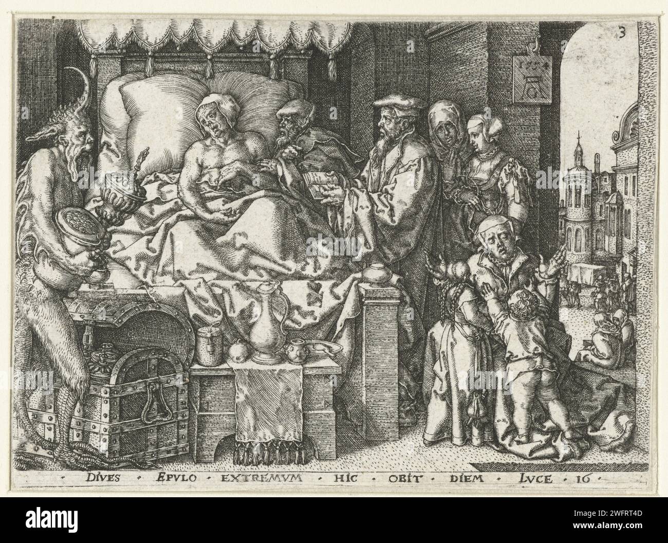 The rich man on his deathbed, Heinrich Aldeglever, 1554 print The rich ...