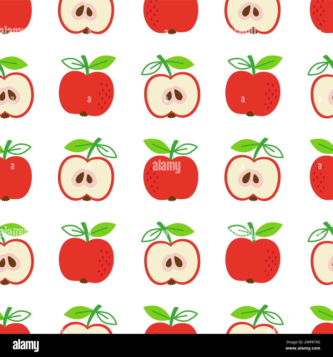 Vector hand drawn seamless pattern in a doodle style. Whole apples and ...