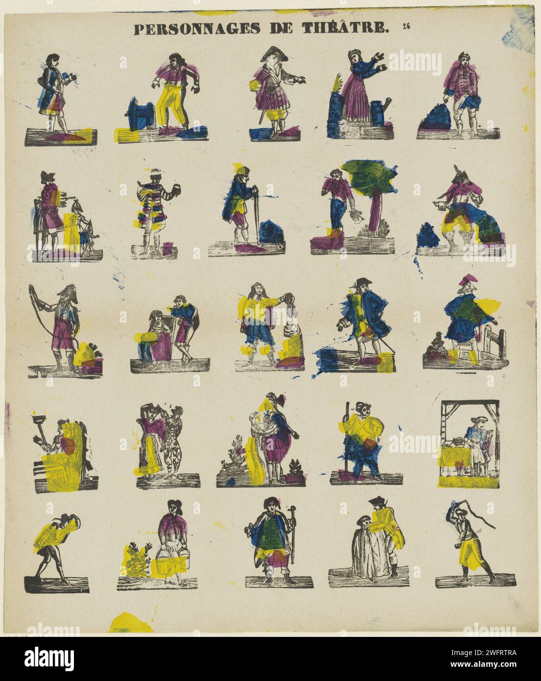 Theater characters, 1827 - 1894 print Leaf with 25 performances of ...