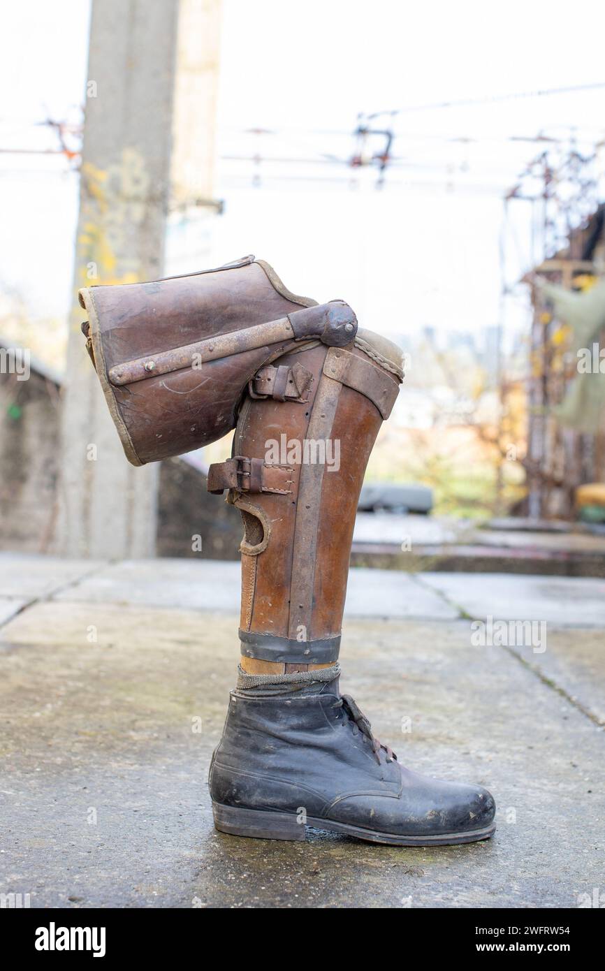 old prosthetic leg displayed outdoors Stock Photo - Alamy